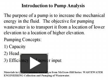 Introduction to Pump Analysis presentation | free to view