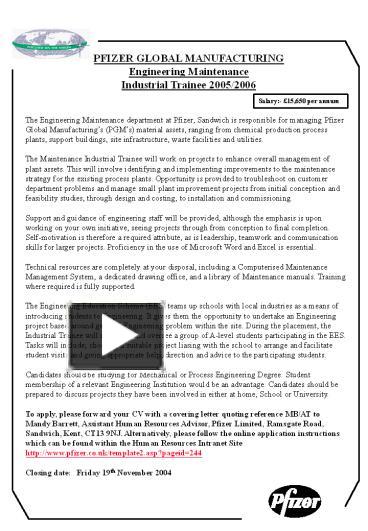 PFIZER GLOBAL MANUFACTURING presentation | free to view