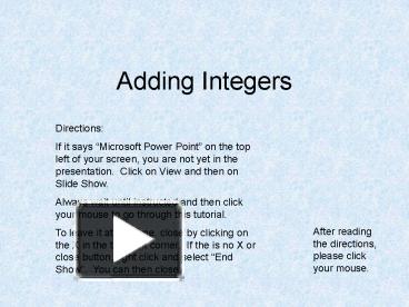 PPT – Adding Integers PowerPoint presentation | free to view - id ...