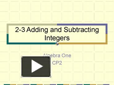 PPT – 23Adding and Subtracting Integers PowerPoint presentation | free ...
