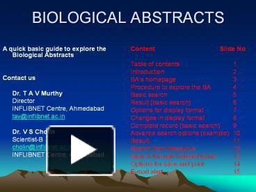 BIOLOGICAL ABSTRACTS presentation | free to view