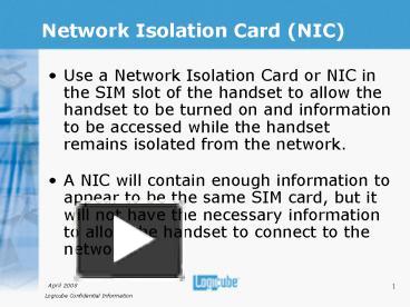 Network Isolation Card NIC presentation | free to view