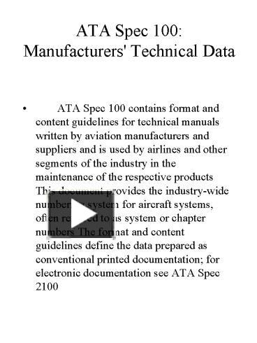 ATA Spec 100: Manufacturers' Technical Data presentation | free to view