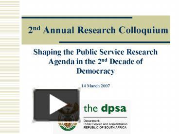 2nd Annual Research Colloquium presentation | free to view