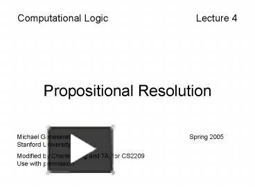 PPT – Propositional Resolution PowerPoint presentation | free to view ...