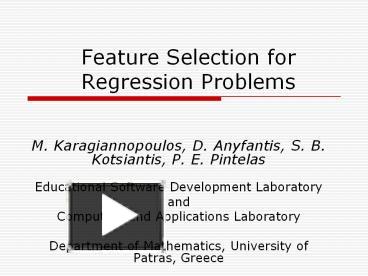 PPT – Feature Selection for Regression Problems PowerPoint presentation ...