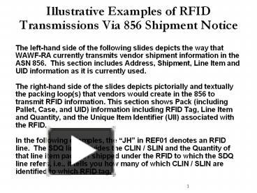 Illustrative Examples of RFID Transmissions Via 856 Shipment Notice ...