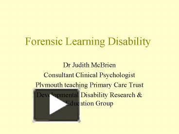 Forensic Learning Disability presentation | free to view