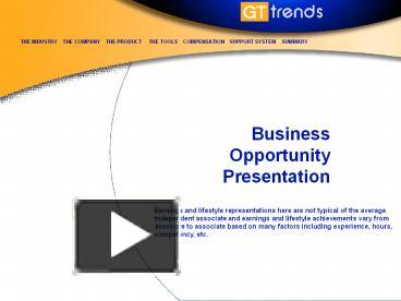 THE INDUSTRY THE COMPANY THE PRODUCT THE TOOLS COMPENSATION SUPPORT ...