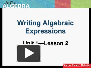 PPT – Writing Algebraic Expressions PowerPoint presentation | free to ...