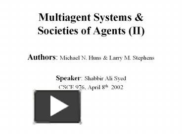 PPT – Multiagent Systems PowerPoint presentation | free to download ...