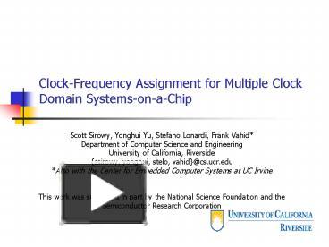 ClockFrequency Assignment for Multiple Clock Domain SystemsonaChip ...
