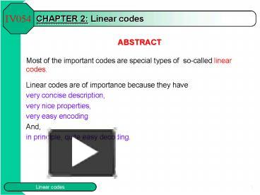 CHAPTER 2: Linear codes presentation | free to download