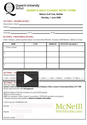 PPT – QUEENS GOLF CLASSIC ENTRY FORM PowerPoint presentation | free to ...