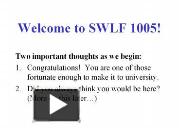 PPT – Welcome to SWLF 1005! PowerPoint presentation | free to view - id ...