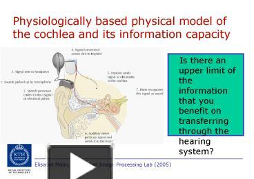 Physiologically based physical model of the cochlea and its information ...