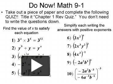 PPT – Do Now Math 91 PowerPoint presentation | free to view - id ...