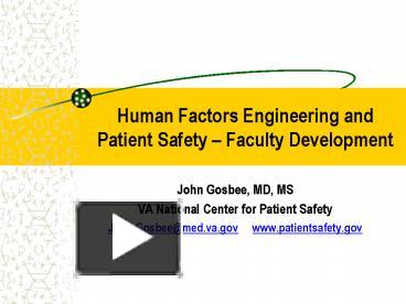Human Factors Engineering and Patient Safety Faculty Development ...