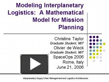 Modeling Interplanetary Logistics: A Mathematical Model for Mission ...