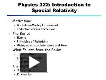 PPT – Physics 322: Introduction to Special Relativity PowerPoint ...