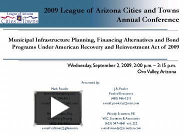 Municipal Infrastructure Planning, Financing Alternatives and Bond ...