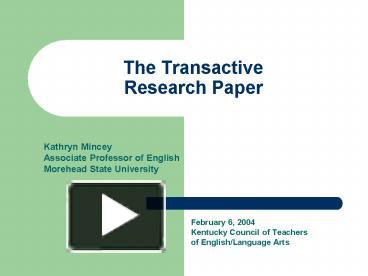 The Transactive Research Paper presentation | free to view