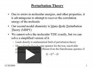 Perturbation Theory presentation | free to view