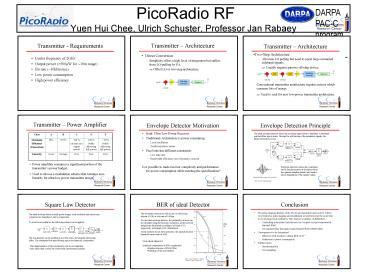 PPT – PicoRadio RF Yuen Hui Chee, Ulrich Schuster, Professor Jan Rabaey ...