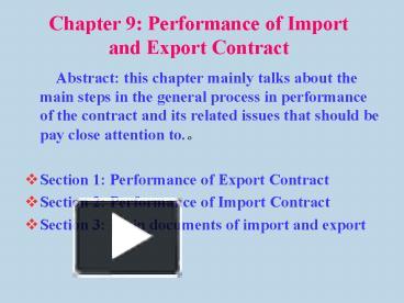 Chapter 9: Performance of Import and Export Contract presentation ...