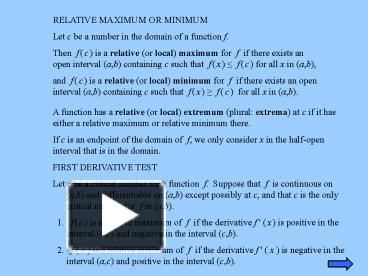 RELATIVE MAXIMUM OR MINIMUM presentation | free to view