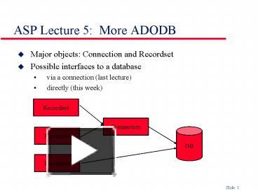 ASP Lecture 5: More ADODB presentation | free to view