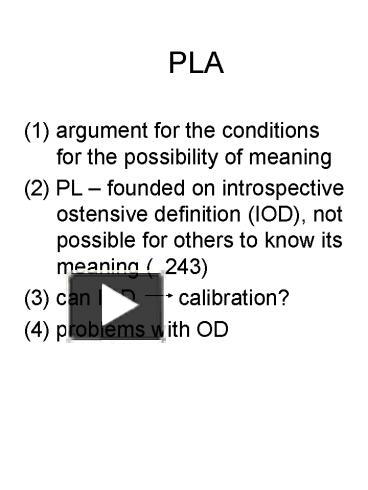 PPT – PLA PowerPoint presentation | free to view - id: 156f69-ZDc1Z
