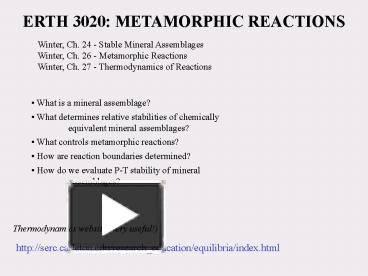 PPT – ERTH 3020: METAMORPHIC REACTIONS PowerPoint presentation | free ...