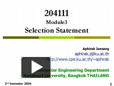 PPT – 204111 Module3 Selection Statement PowerPoint presentation | free ...