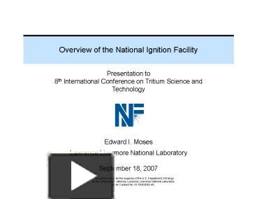 Overview of the National Ignition Facility presentation | free to view