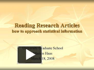 Reading Research Articles how to approach statistical information ...