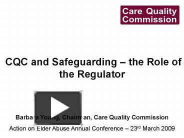 PPT – CQC and Safeguarding the Role of the Regulator PowerPoint ...