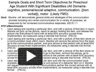 PPT – Sample Goals and Short Term Objectives for Preschool Age Student ...