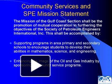 Community Services and SPE Mission Statement presentation | free to view