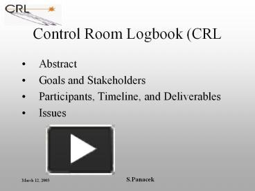 Control Room Logbook (CRL presentation | free to download