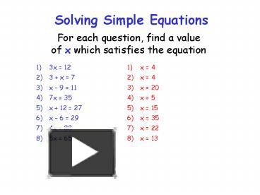 Solving Simple Equations presentation | free to view