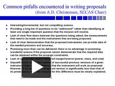 PPT – Common pitfalls encountered in writing proposals from A'B ...