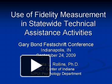 Use of Fidelity Measurement in Statewide Technical Assistance ...