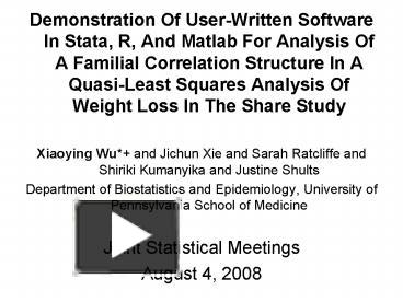 PPT – Demonstration Of UserWritten Software In Stata, R, And Matlab For ...