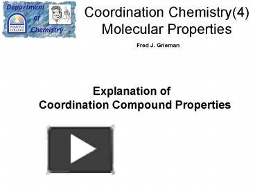 PPT – Coordination Chemistry4 Molecular Properties PowerPoint ...