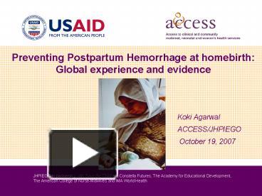 Preventing Postpartum Hemorrhage at homebirth: Global experience and ...