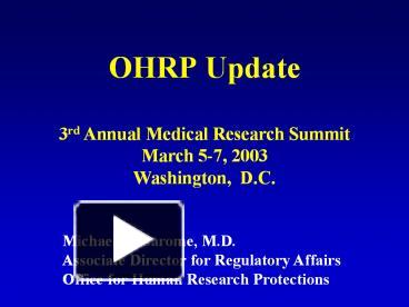 OHRP Update presentation | free to download
