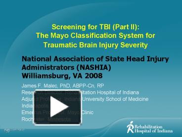 Screening for TBI Part II: The Mayo Classification System for Traumatic ...