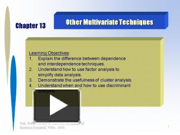 PPT – Other Multivariate Techniques PowerPoint presentation | free to ...