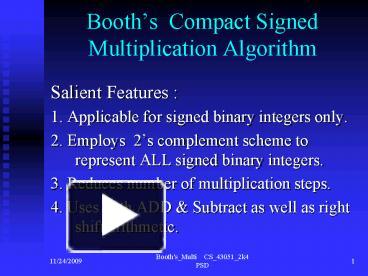Booths Compact Signed Multiplication Algorithm presentation | free to view
